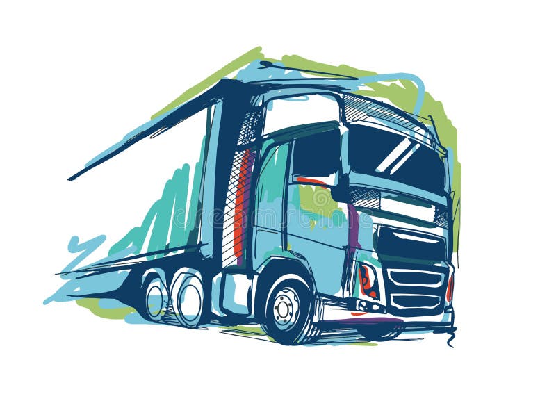 Sketch Logistics and Delivery Poster. Hand Drawn Truck. Stock Vector ...