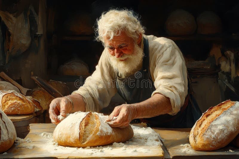 Master Baker Creating Artisanal Bread in a Rustic Bakery Showcasing ...