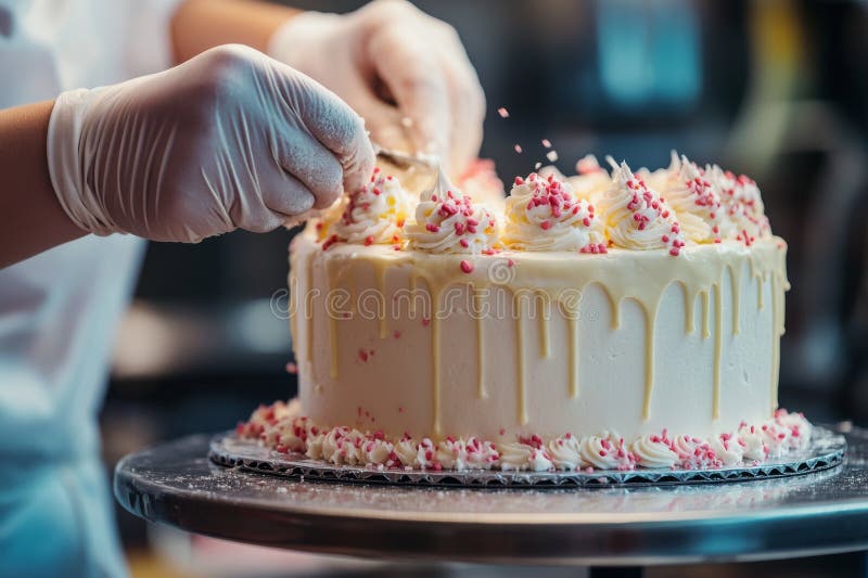 Master Baker Decorating a Delicious Cake Stock Illustration ...