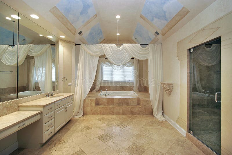 Luxury Master Bath with Marble Shower Stock Photo - Image of home ...