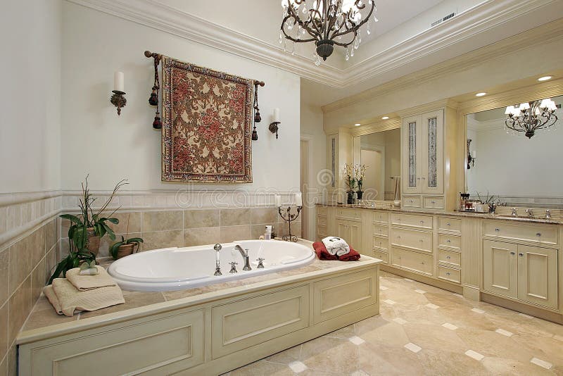 Master Bath with White Tub Columns Stock Photo - Image of residential ...