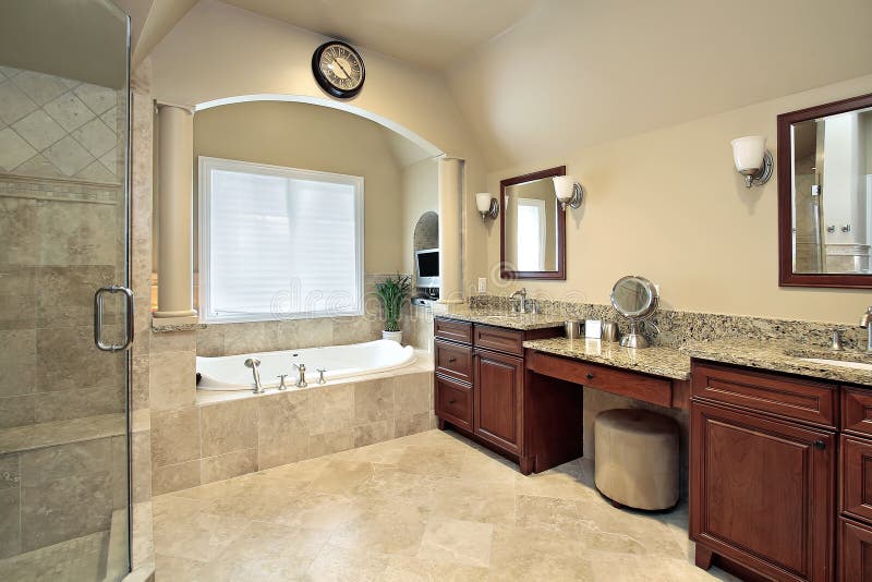 Master Bath with Tub Columns Stock Photo - Image of furnishings, shower ...