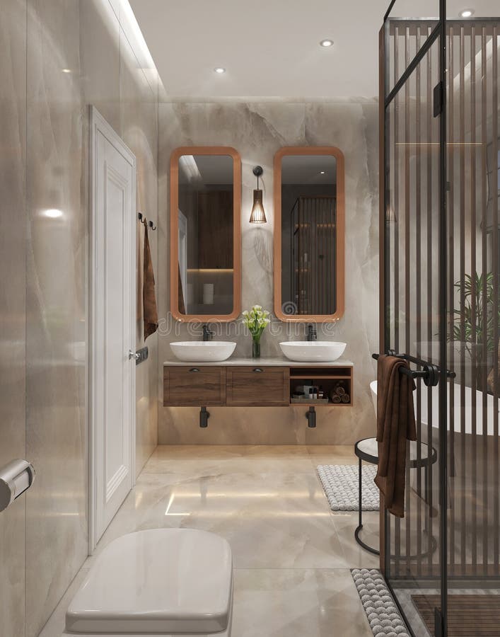 Master Bathroom Design Ideas, 3D Render Stock Illustration ...
