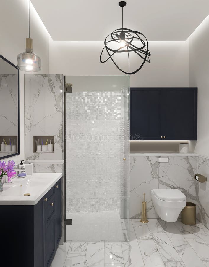Master Bathroom Design Ideas, 3D Render Stock Illustration ...