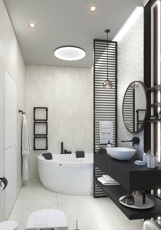 Master Bathroom Design Ideas, 3D Render Stock Illustration ...