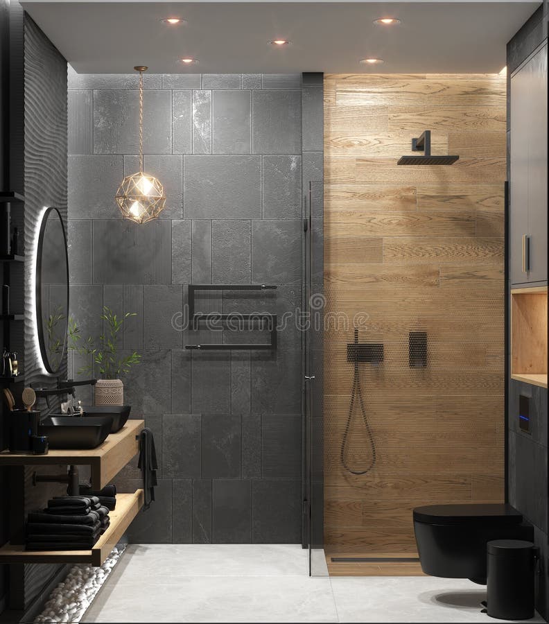 Master Bathroom Design Ideas, 3D Render Stock Illustration ...