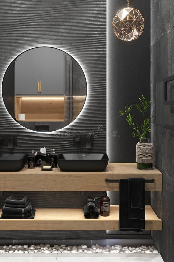 Master Bathroom Design Ideas, 3D Render Stock Illustration ...