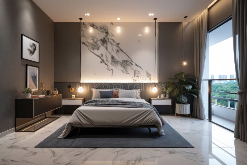 3d Render of the Master Bedroom Interior Concept with Built-in Wardrobe ...