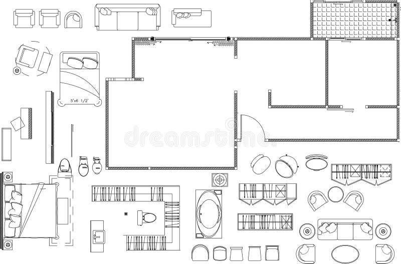 Master Bedroom Floor Plan Empty Frame and Furniture Blocks (2D AutoCAD ...