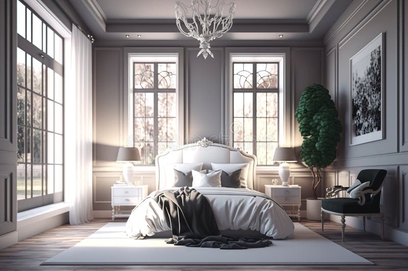 Master Bedroom in New Luxury Home Stock Illustration - Illustration of ...