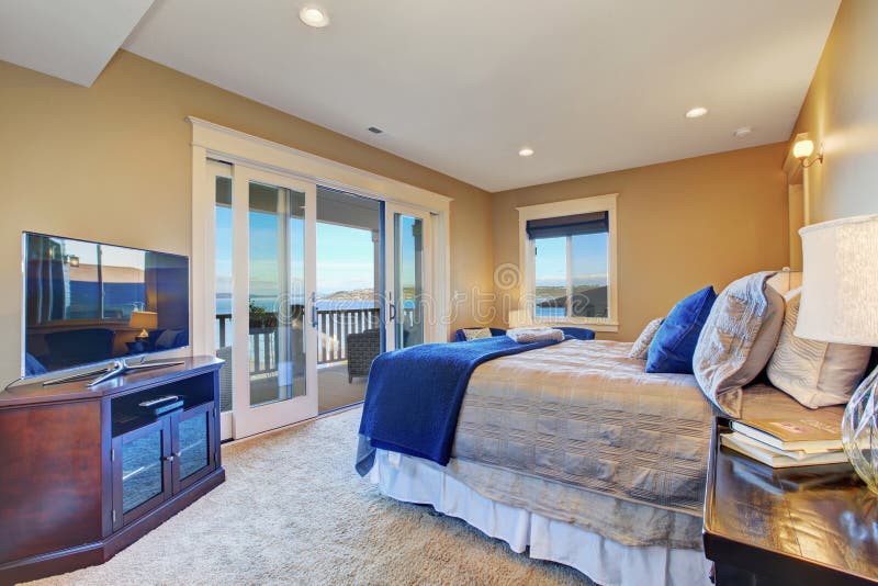 Master Bedroom with Walkout Deck Stock Image - Image of project, house ...