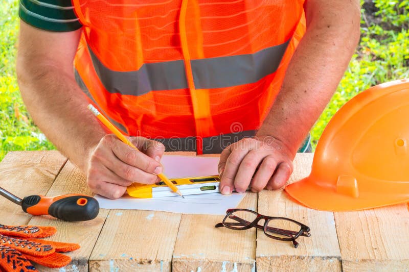 Master Builder Draws Diagram with a Pencil before Planning Work Stock ...