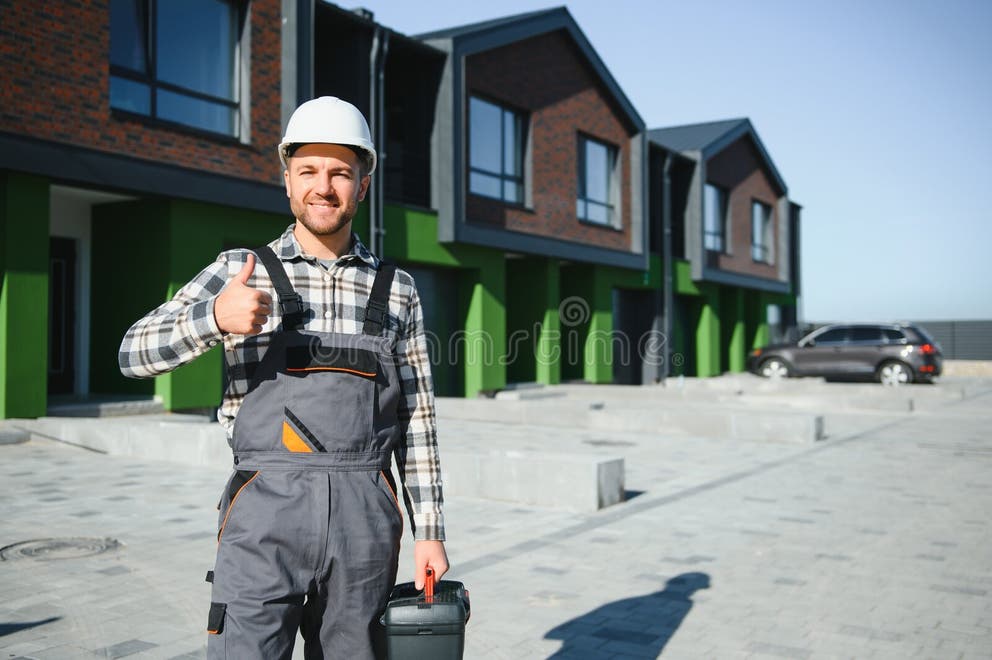 Master on Call. a Plumber or Builder is Standing Near a House. Stock ...