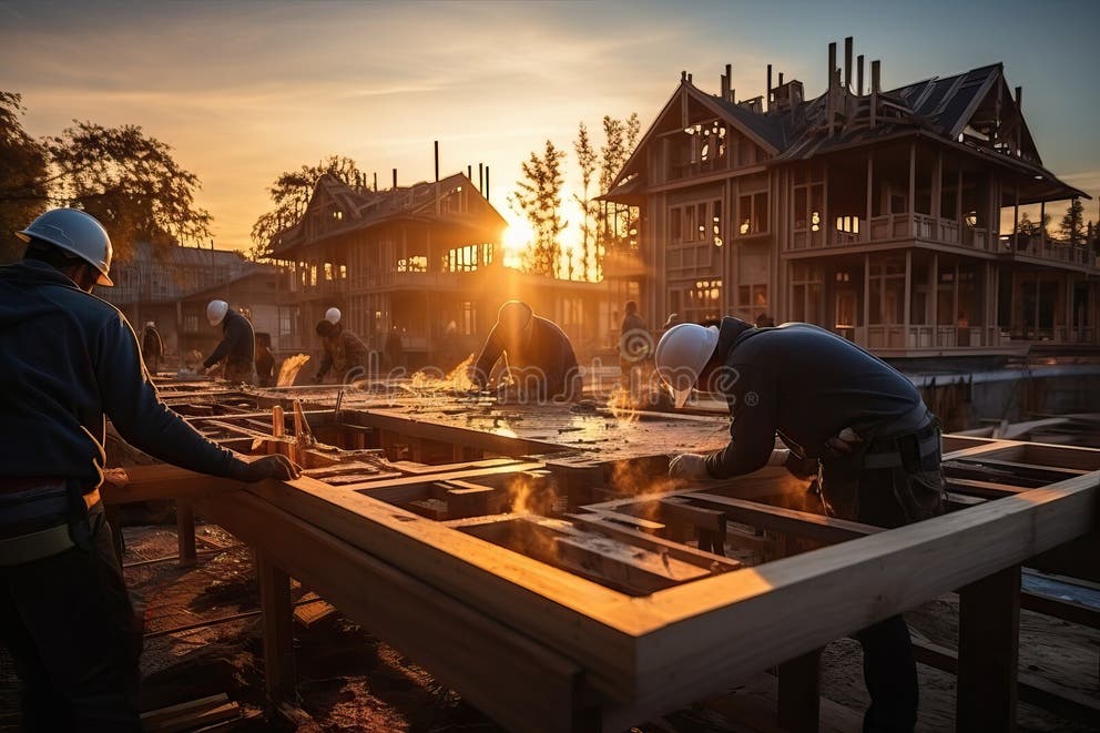 Master Carpenters Perform Woodwork on a Construction Site. Stock Illustration - Illustration of ...