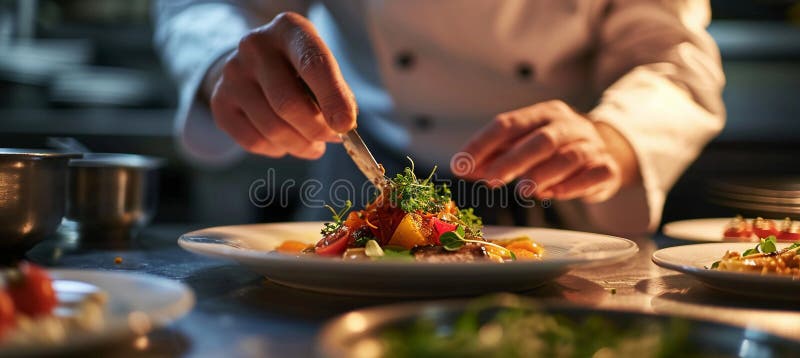 Master Chef Cook Man Hands Precisely Cooking Dressing Preparing ...