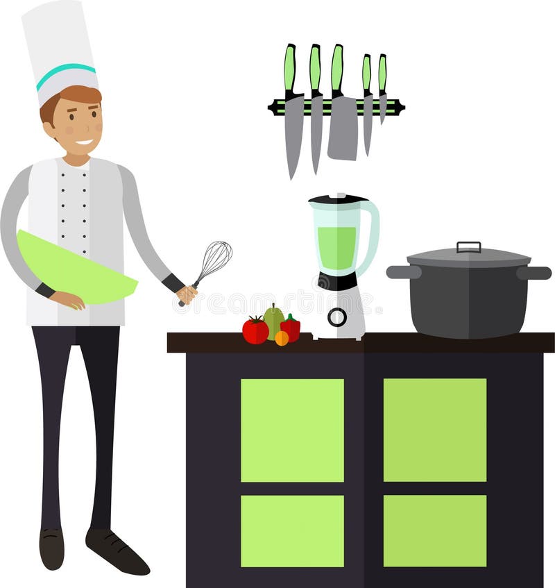 Master Chef Cooking on Restaurant Kitchen Vector Icon Isolated on White ...