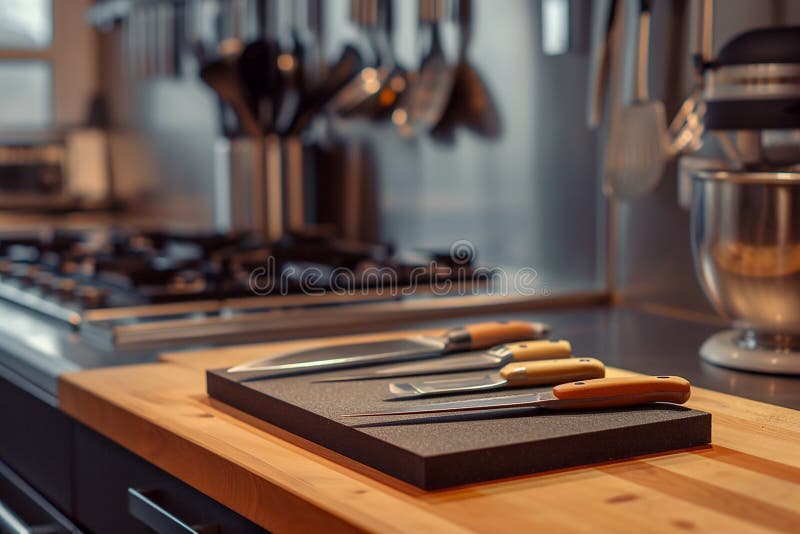 Master Chef Knives on Kitchen Counter Stock Photo - Image of knife ...