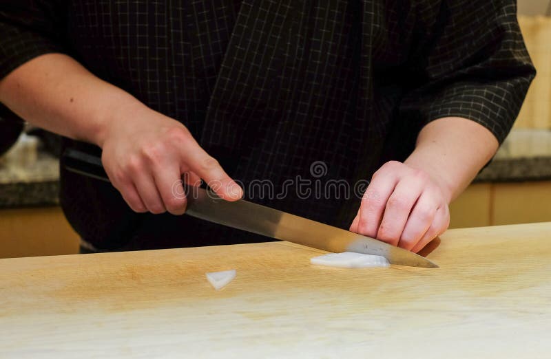 Master Chef Prepare Slicing Fresh Squid for Sashimi Stock Photo - Image ...