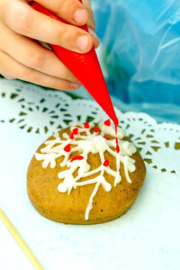 Master Class with Children on Coloring Gingerbread Icing. Stock Image ...