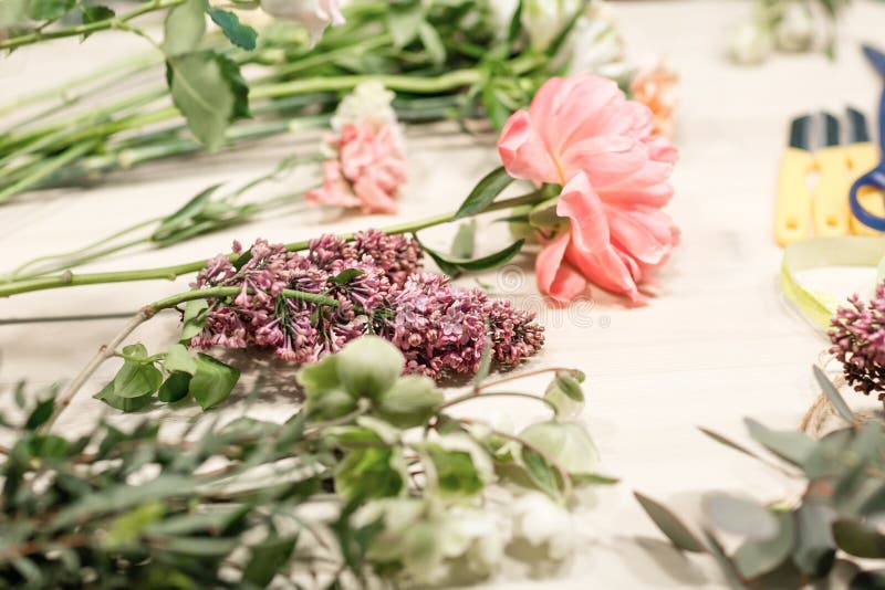 Master Class on Making Bouquets. Summer Bouquet Stock Photo - Image of ...