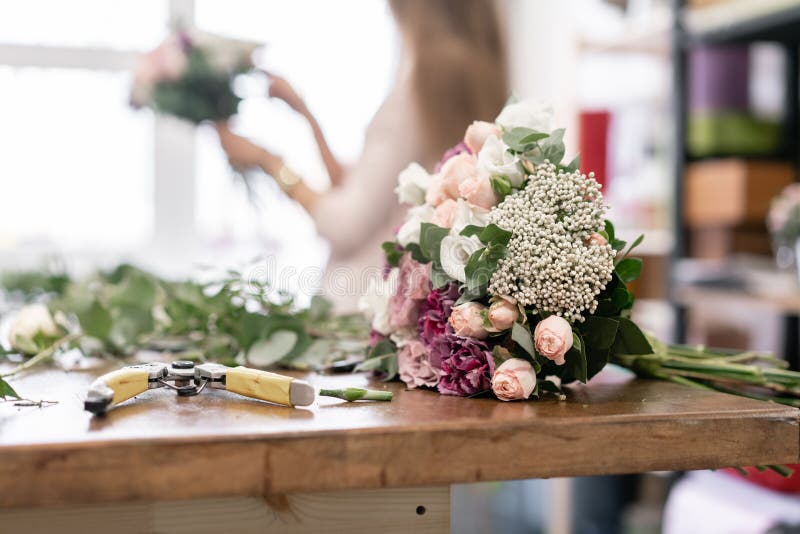 Master Class on Making Bouquets. Summer Bouquet Stock Photo - Image of ...