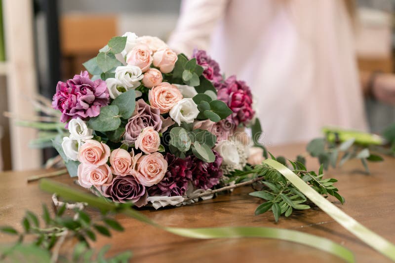 Master Class on Making Bouquets. Summer Bouquet Stock Image - Image of ...