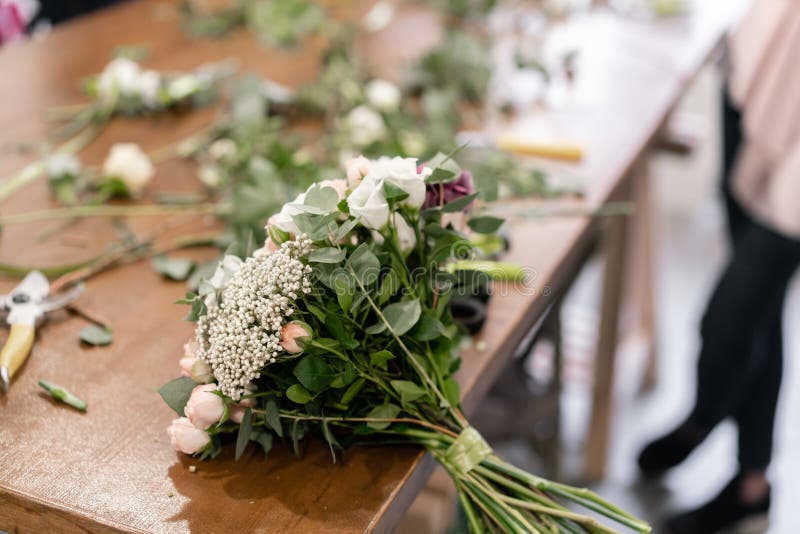Master Class on Making Bouquets. Summer Bouquet Stock Image - Image of ...