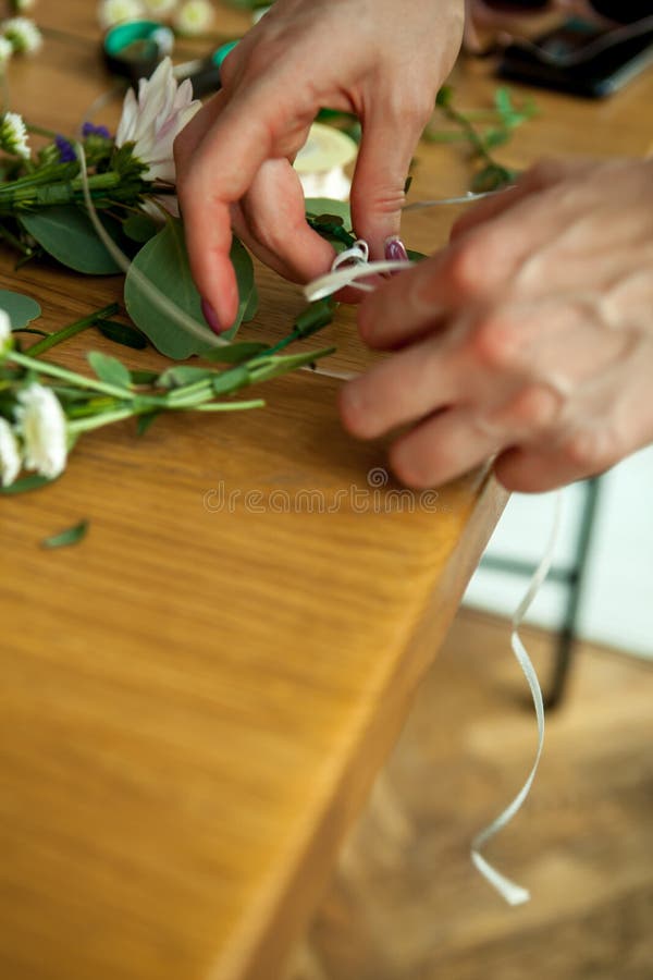 Master Class on Making Wreaths of Natural Flowers Stock Image - Image ...