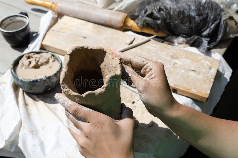 Master Class on Pottery. Clay Products. Fine Hand Motor Skills Stock ...