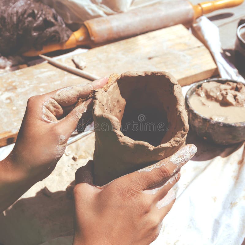 Master Class on Pottery. Clay Products. Fine Hand Motor Skills Stock ...