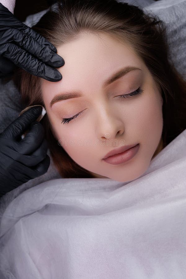 PMU Procedure, Permanent Eyebrow Makeup. Stock Photo - Image of ...