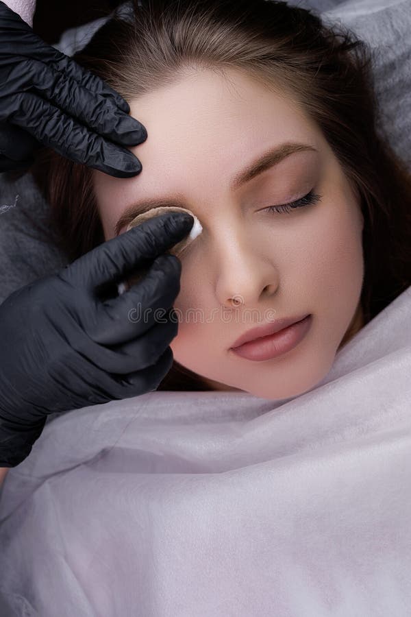 PMU Procedure, Permanent Eyebrow Makeup. Stock Photo - Image of ...