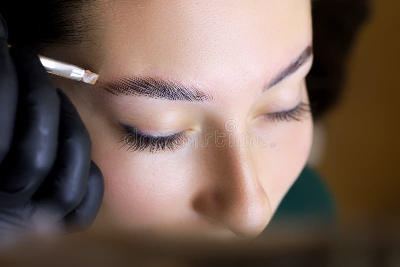 The Master Combs the Eyebrows of the Model with a Brush after the ...
