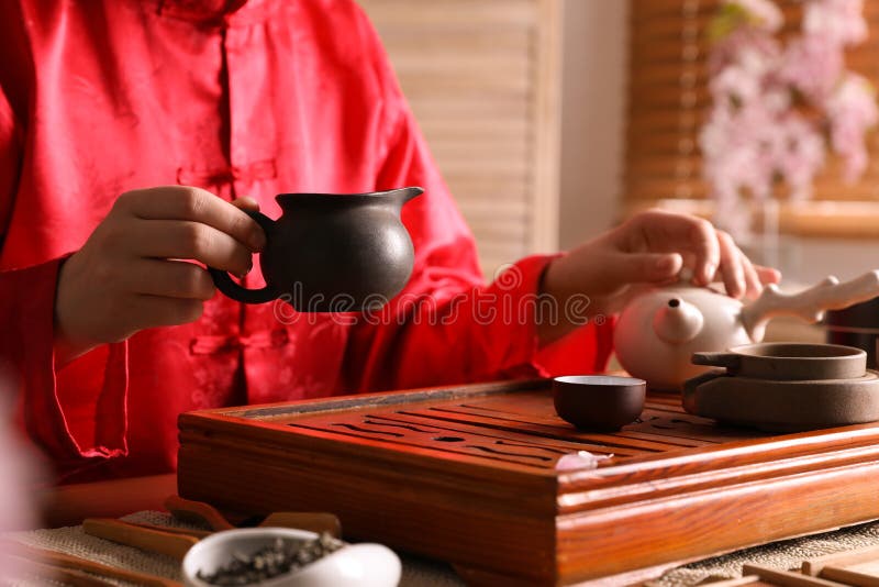 Master Conducting Traditional Tea Ceremony at Table, Closeup Stock ...