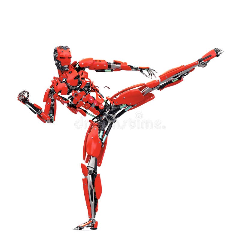 Master Cyber Robot is Kicking Up Stock Illustration - Illustration of ...