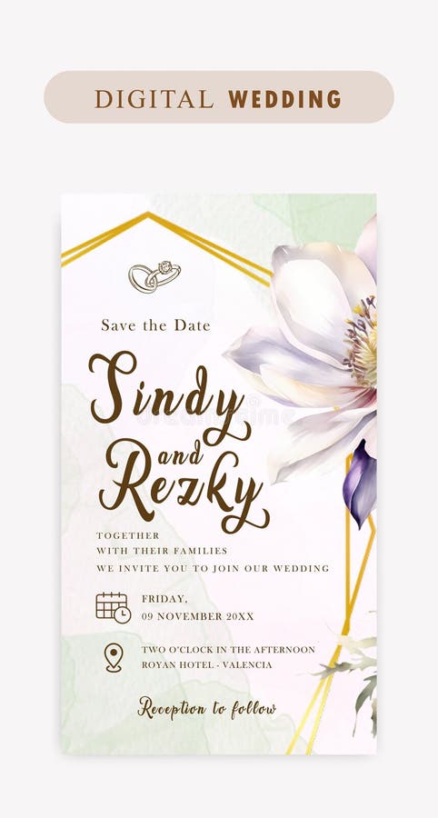 Elegant and Beautiful Digital Wedding Invitation with White Watercolor ...