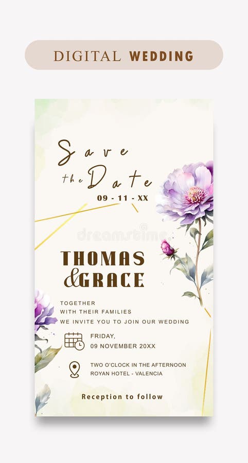 Elegant and Beautiful Digital Wedding Invitation in White with ...