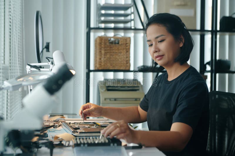 Master Disassembling Laptop in Workshop Stock Image - Image of young ...