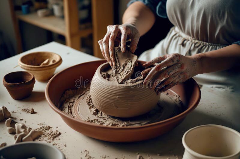 Master Finishes Processing of Ceramic Pot after Making Clay Products ...
