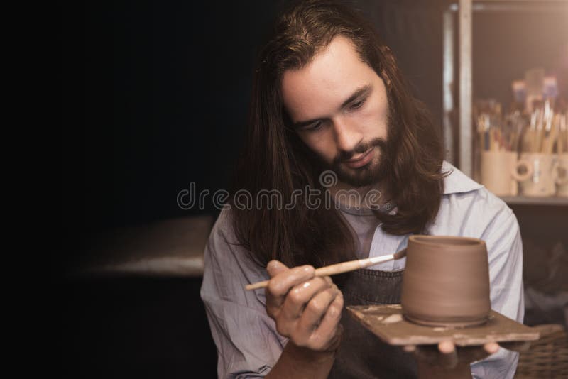 Pottery Worker Male Hand Crafted Made Cray Pot with Tired Exhausted ...