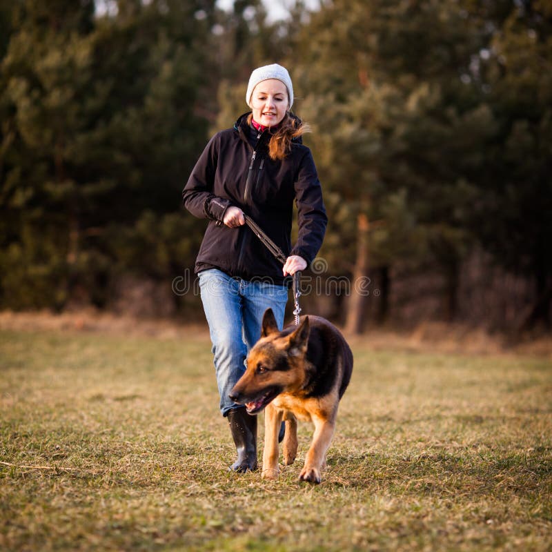 Master and Her Obedient Dog Stock Image - Image of active, carnivore ...