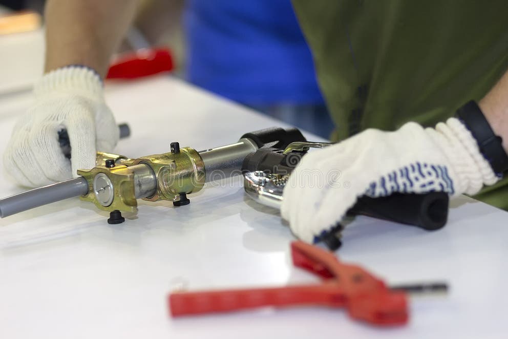 The Master is Installed by PEX-PEX Water Pipes Stock Image - Image of ...