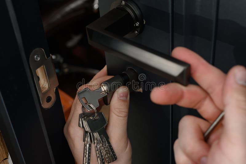 The Master Installs the Core for the Door Lock, Installation Work with ...