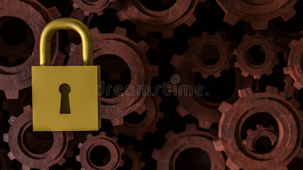The Master Key Lock and Gears for Security Concept 3d Rendering Stock ...