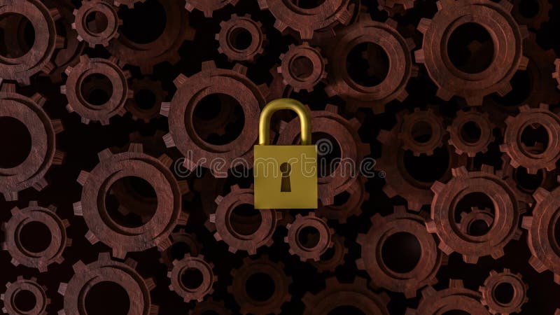 The Master Key Lock and Gears for Security Concept 3d Rendering Stock ...