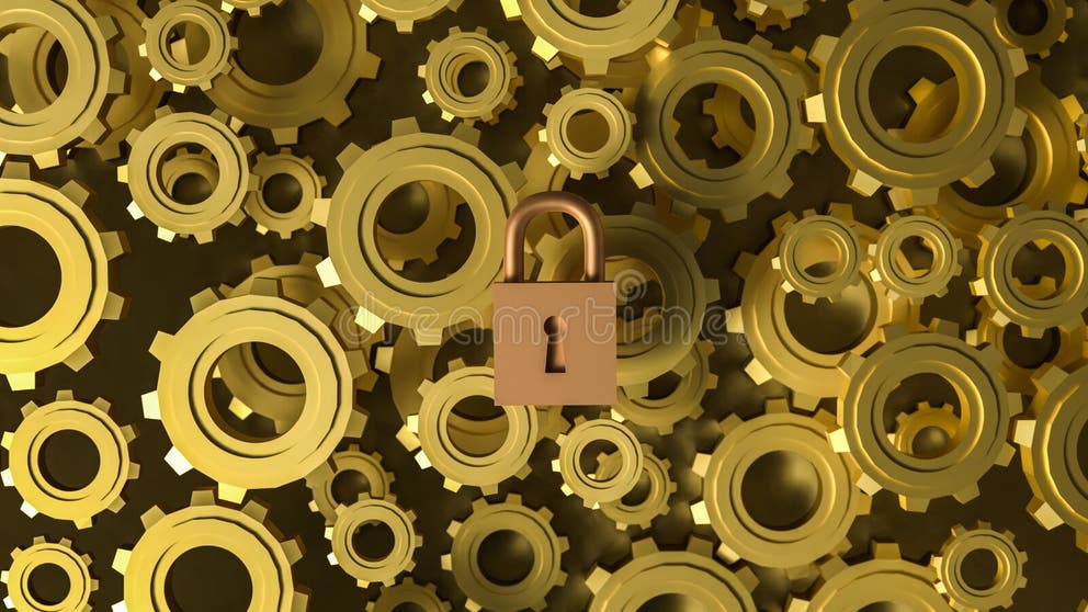 The Master Key Lock and Gears for Security Concept 3d Rendering Stock ...