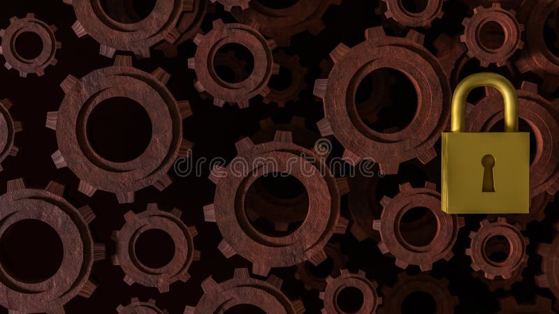 The Master Key Lock and Gears for Security Concept 3d Rendering Stock ...