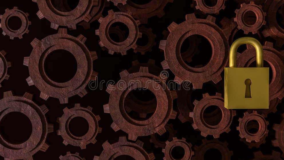 The Master Key Lock and Gears for Security Concept 3d Rendering Stock ...