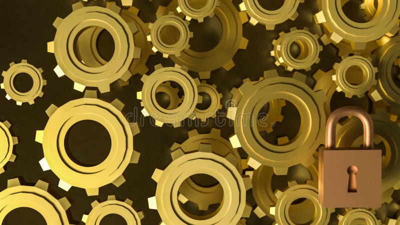 The Master Key Lock and Gears for Security Concept 3d Rendering Stock ...