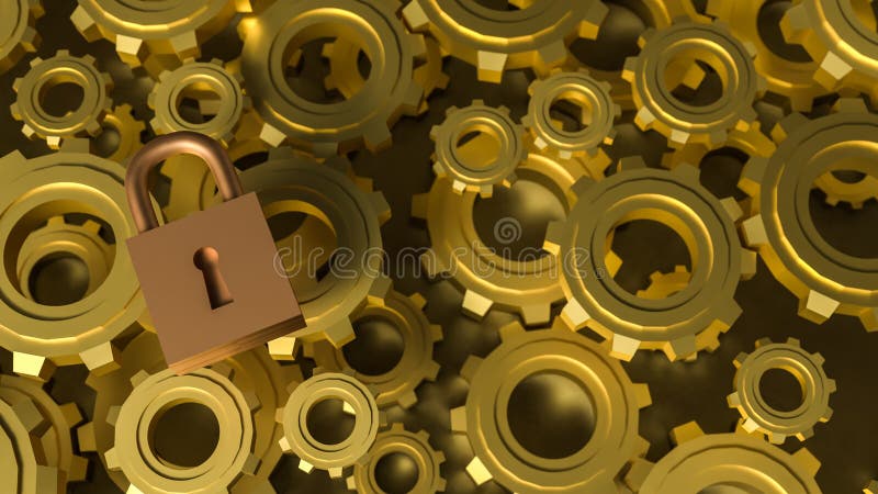 The Master Key Lock and Gears for Security Concept 3d Rendering Stock ...
